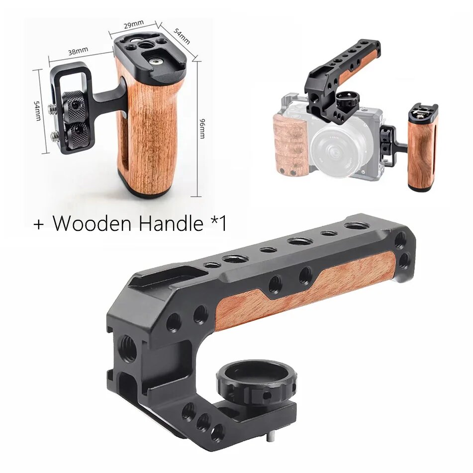 Легкая деревянная и алюминиевая верхняя ручка для клетки для видеоблогов, с Wooden-Grip-Handle