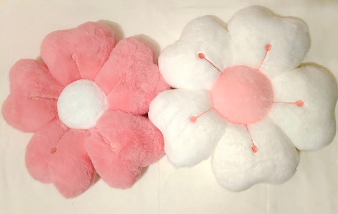 Мягкая игрушка "Цветок=Подушка", антистресс, из текстиля, подарок на 8 марта, розовый и белый , 35см, комплект из 2 шт.