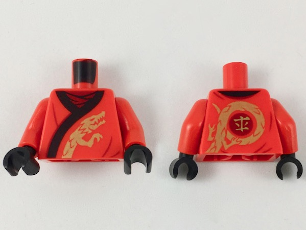 Torso Ninjago Robe with Black Hem and Gold Dragon Pattern / Red Arms / Black Hands, 973pb3400c01 Red U