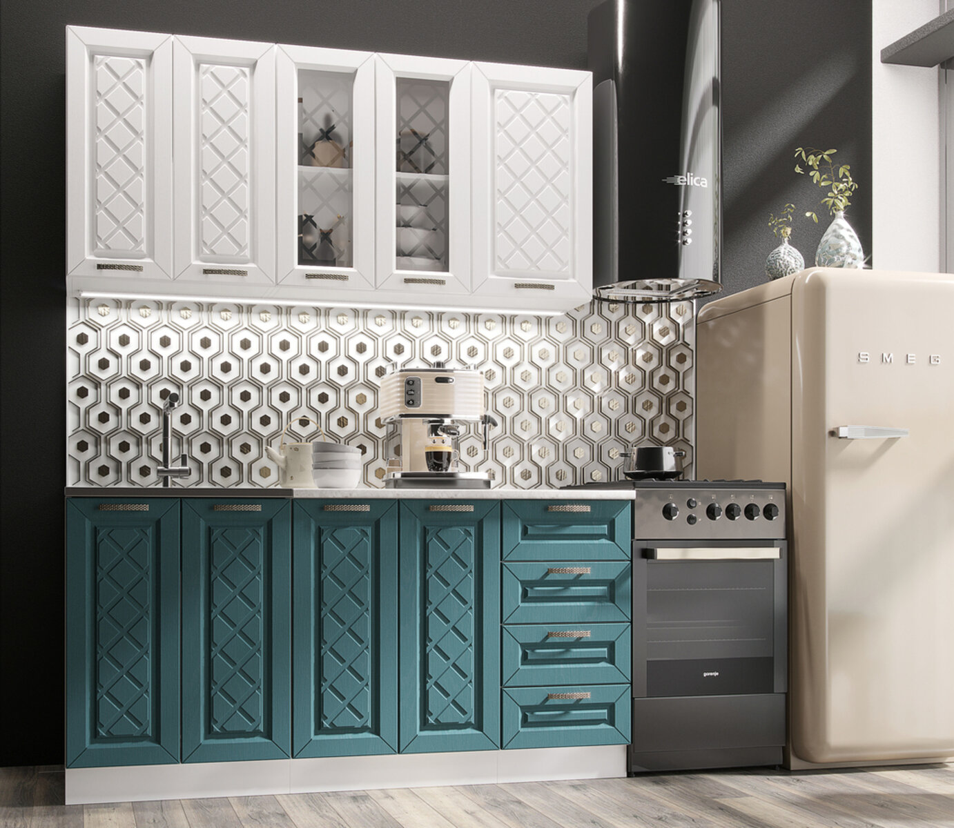 Кухонный гарнитур, кухня, готовый комплект Агава 1,5 м Акация белая/Моренга