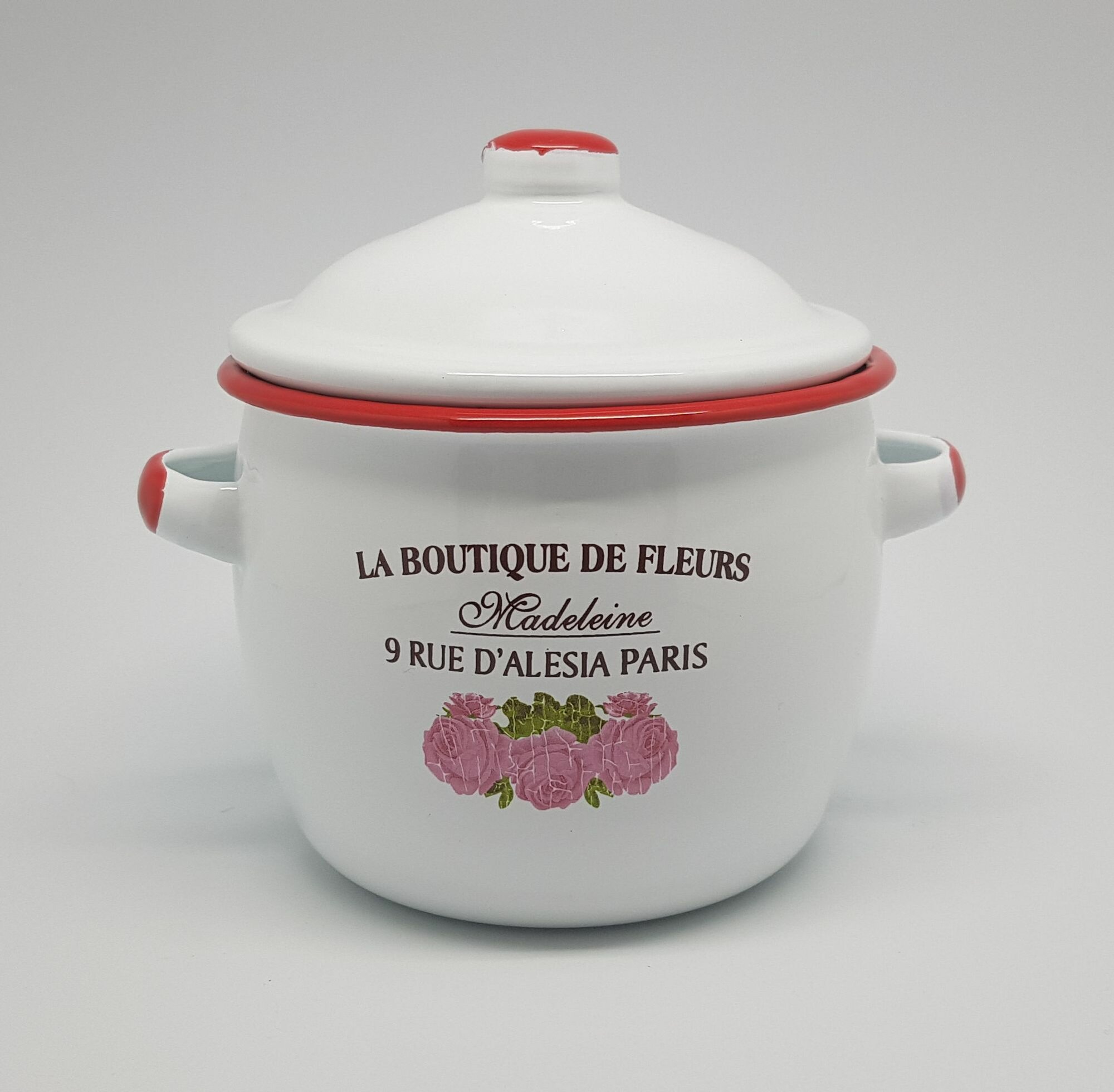 Банка для хранения , с крышкой, белая/красная, эмалированная, 1 л