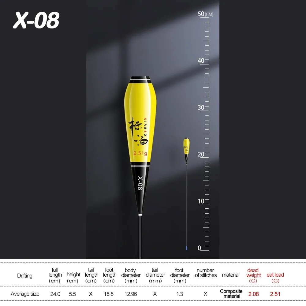 Поплавок для рыбалки X-08, 2.5g, желтый
