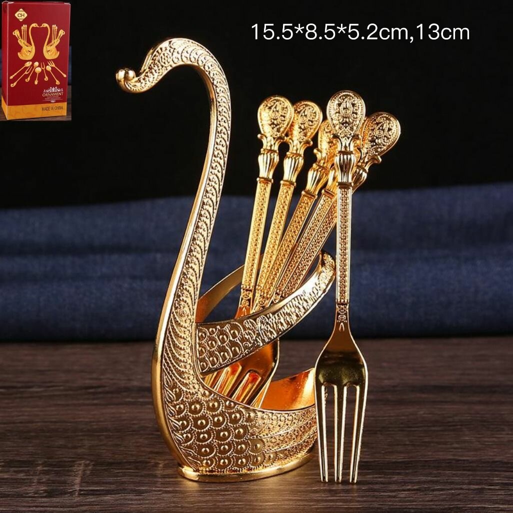 Набор золотых вилок-лебедей 6 шт: элегантные десертные приборы для сервировки и подарка