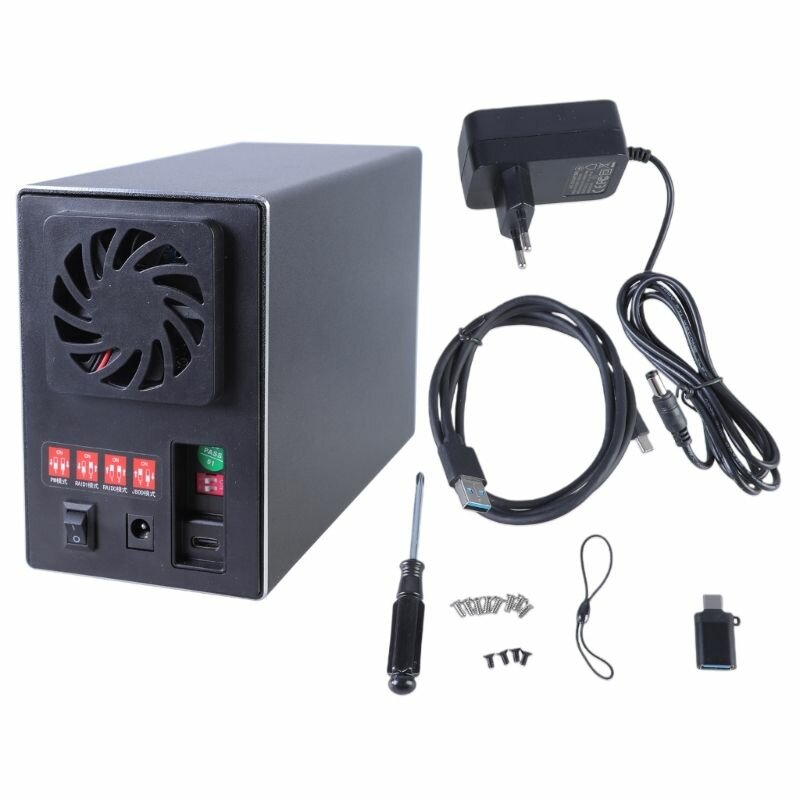 Алюминиевый корпус для жесткого диска с 2 отсеками для 3,5-дюймовых дисков SATA, возможности подключения USB 3.1