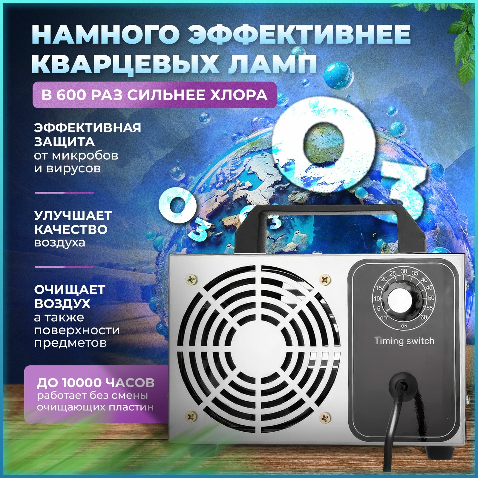 Озонатор очиститель воздуха, ионизатор, дезинфектор, серебристый — фото 1