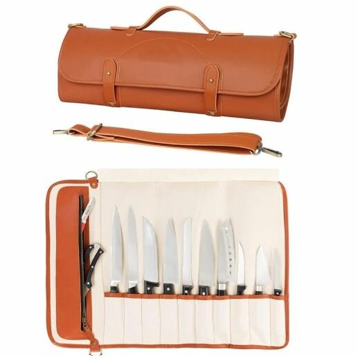 Сумка-скрутка для кухонных инструментов, длина 67 см , orange Натуральная кожа