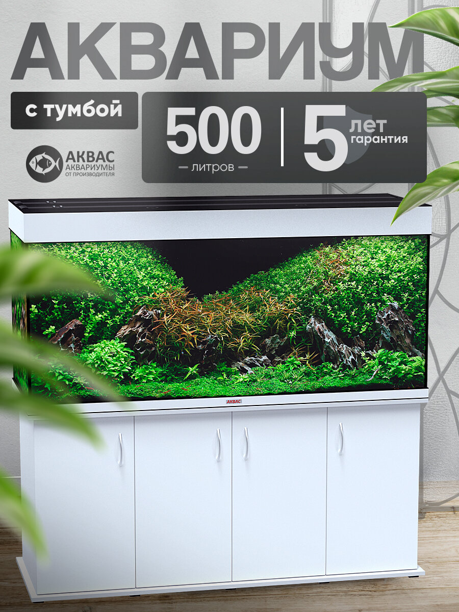 Аквариум 500 литров с тумбой крышкой и освещением (151*51*72 см) Аквас