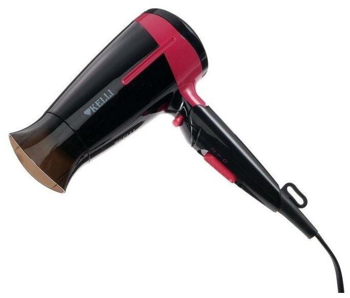 Kelli Фен KELLI KL-1120, 1800 Вт, 2 скорости, 2 температурных режима, черно-розовый