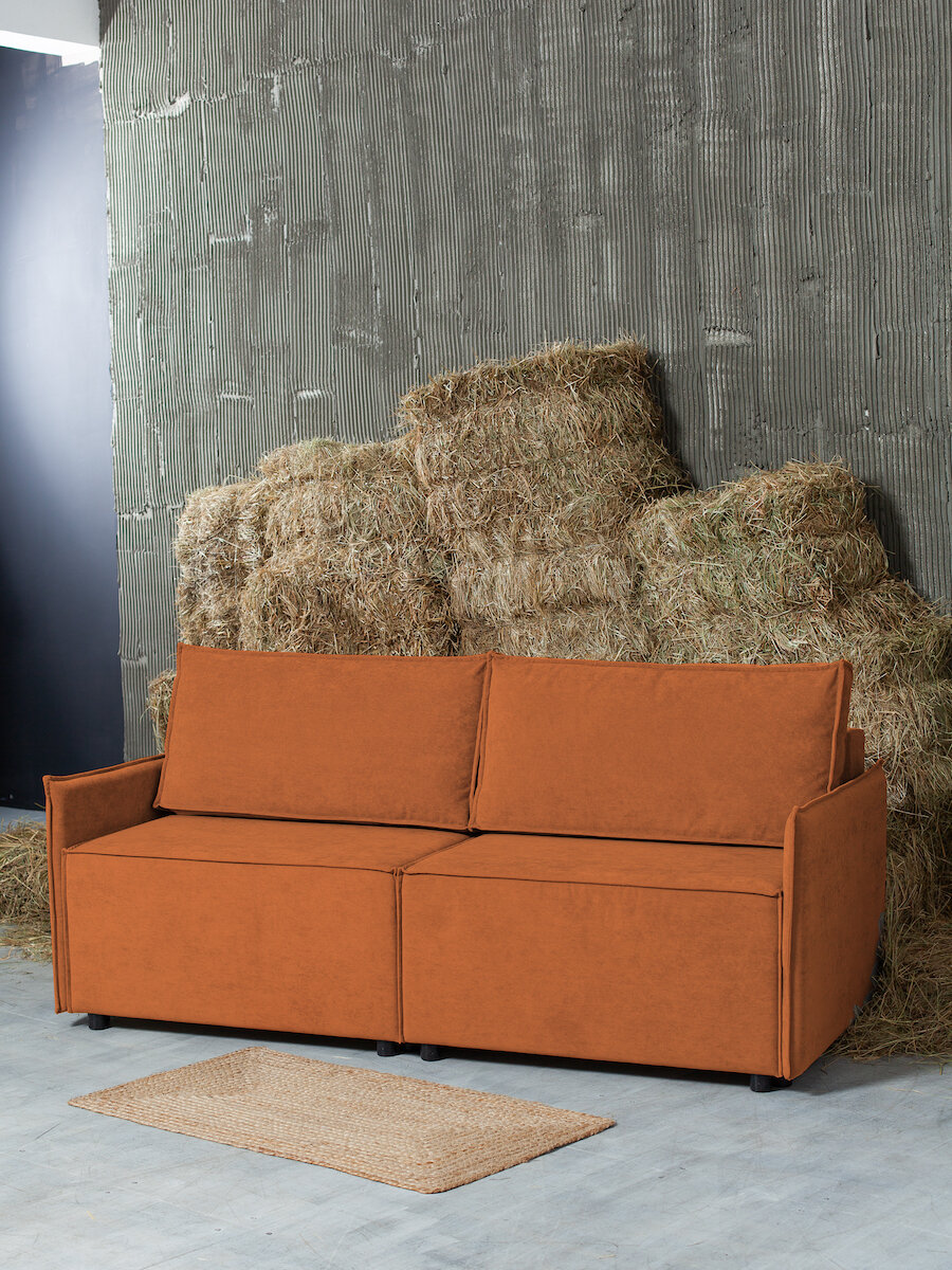 Диван - кровать прямой в стиле лофт Виго 2 NEW, механизм еврокнижка, 200х92х89 см, Оранжевый