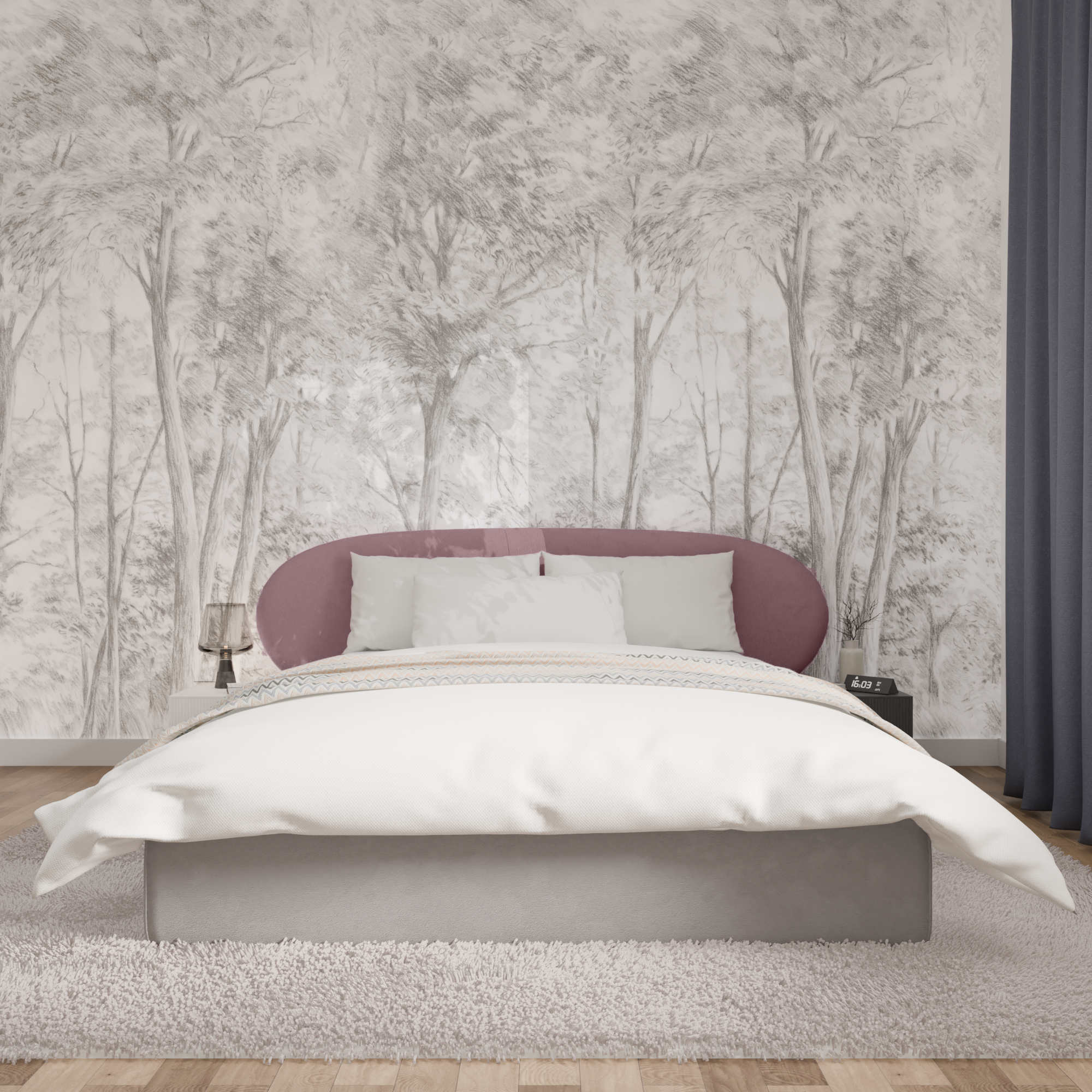 Кровать двуспальная Эллипс с подъемным механизмом 180х200, без ножек, с двумя ящиками, пыльная роза/светло-серый