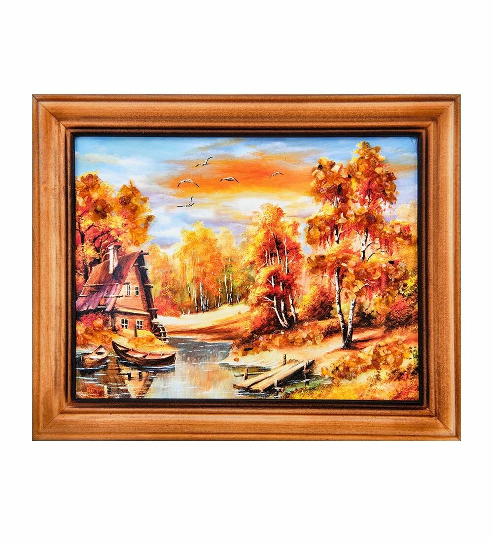 Картина "Домик у озера" (с янтарной крошкой) дер. краш. рамка 12х15 A2181690