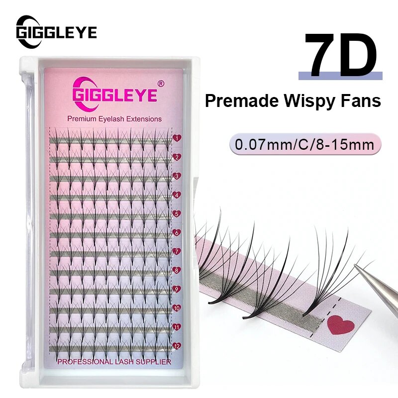 Готовые веерные ресницы Giggleye 7D D-изгиб, смесь длина, 1-1.5 см