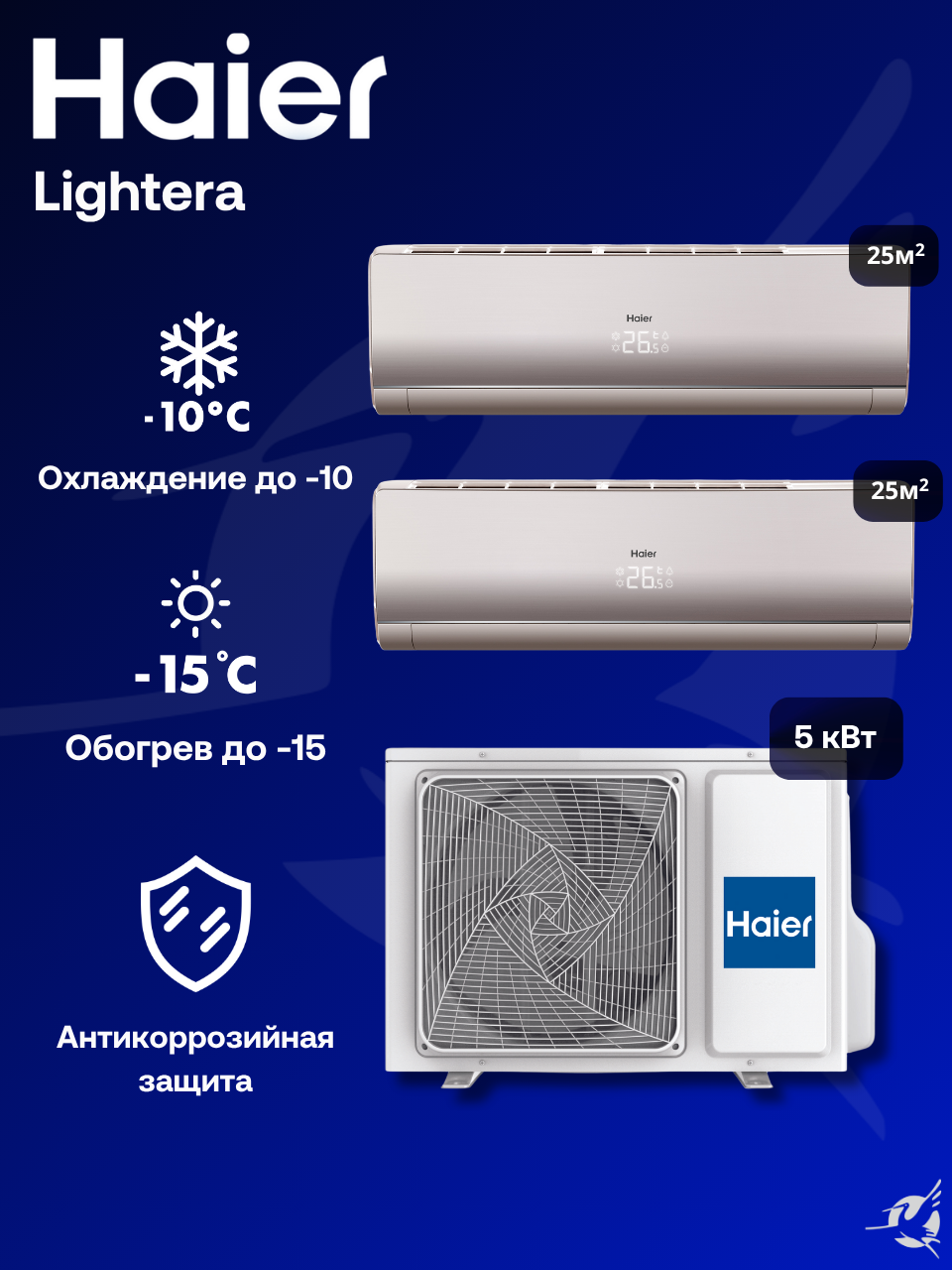 Мультисплит-система Haier Lightera Super Match 2 x AS09NS6ERA-G / 2U50S2SM1FA-3 на 2 комнаты 25+25 м²