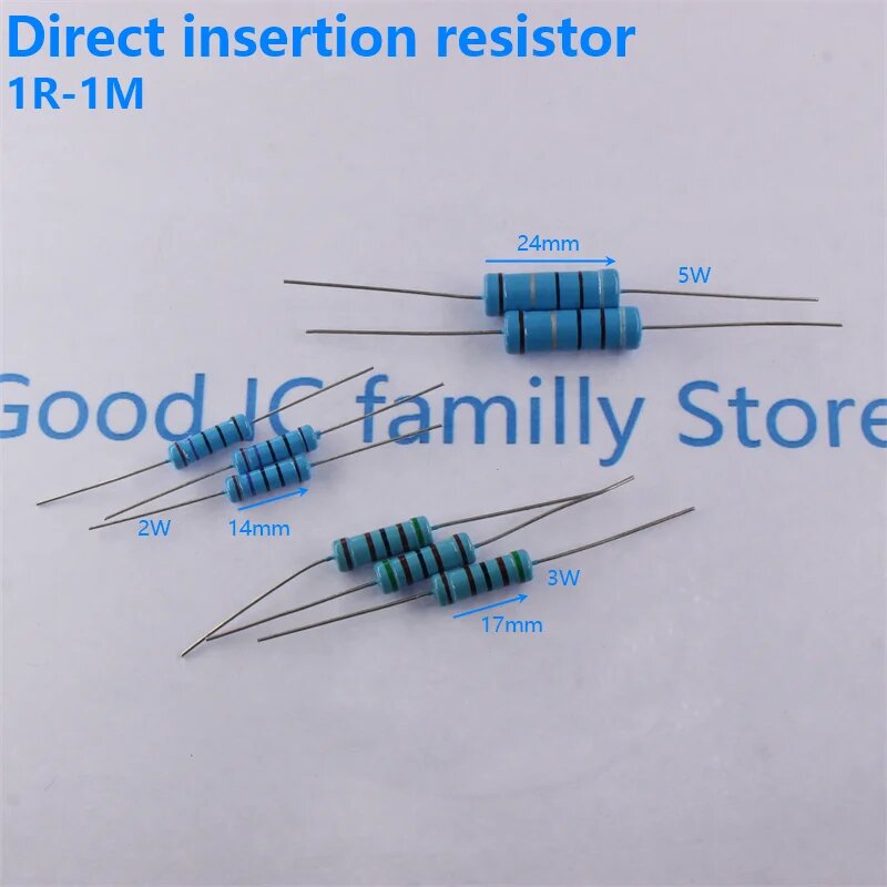 20/10 шт. Резистор прямого вставки 2W 3W 5W 1r 1.2R 1.5R 1.8R 2R 2.2R 2.4R 2.7R 3R 10K 11K 12K 15K 1k 2k 100k 220k 330k 470k 1M 33R, 3W 10PCS