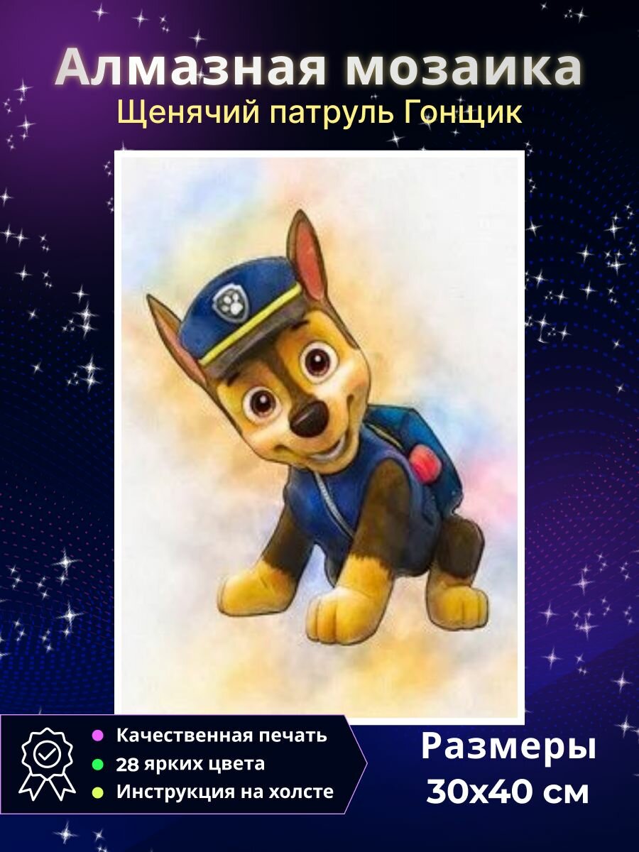 Алмазная мозаика "Щенячий патруль: Гонщик" 30x40 см, с лотком и стилусом, без подрамника