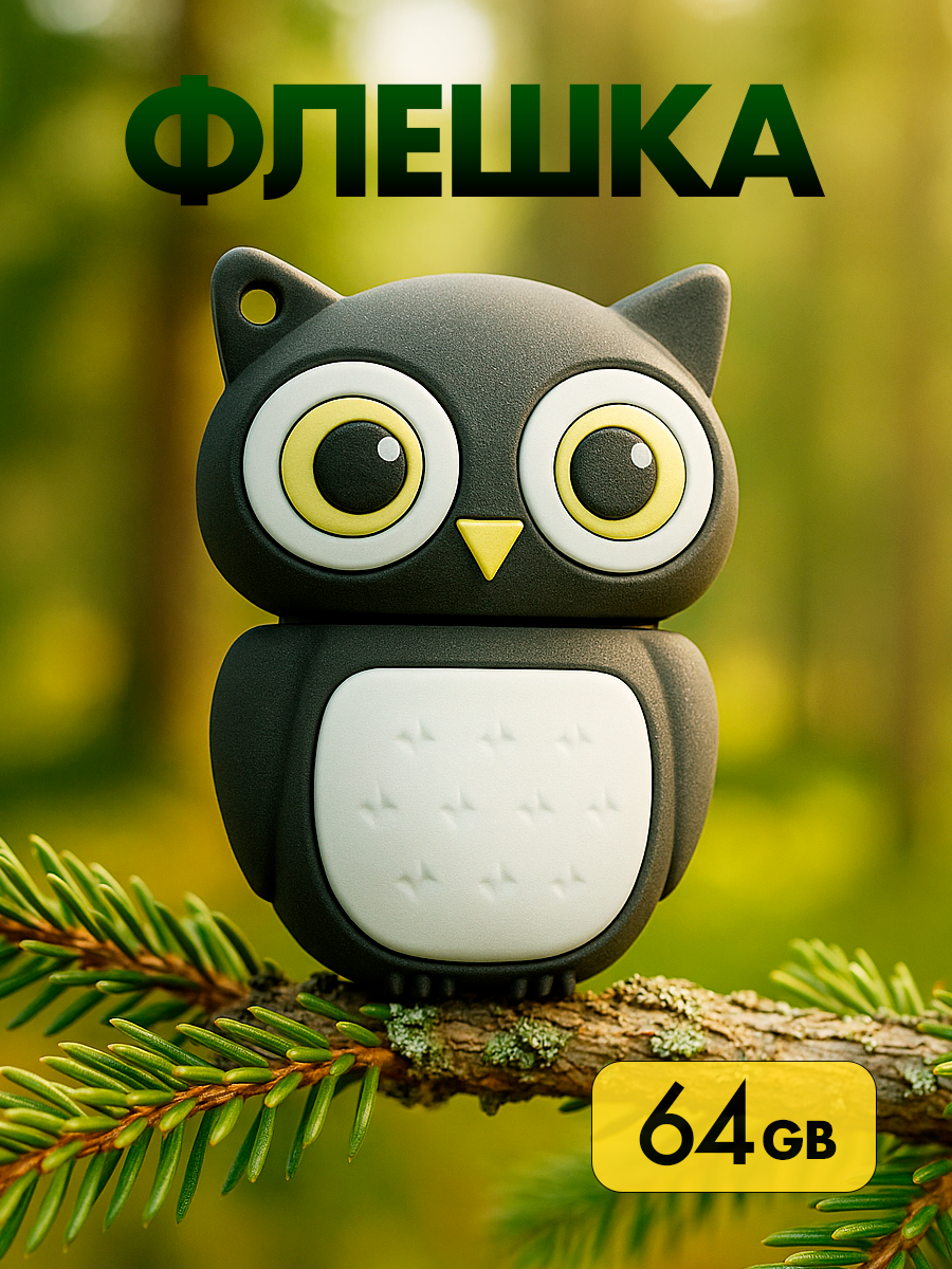 Флешка Сова 64 гб, USB накопитель 64 gb, Flash карта подарок, Подарочная флэшка, Прикольная юсб память