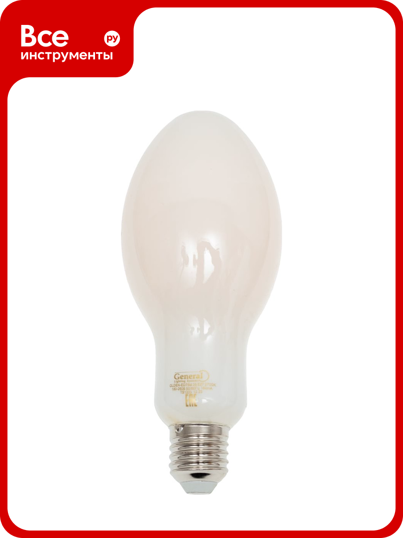 Светодиодная лампа General Lighting Systems Филамент высокомощный E27 35Вт 3400Лм 2700К Теплый белый свет Груша GLDEN-ED75M-23-230-E27-2700 661630