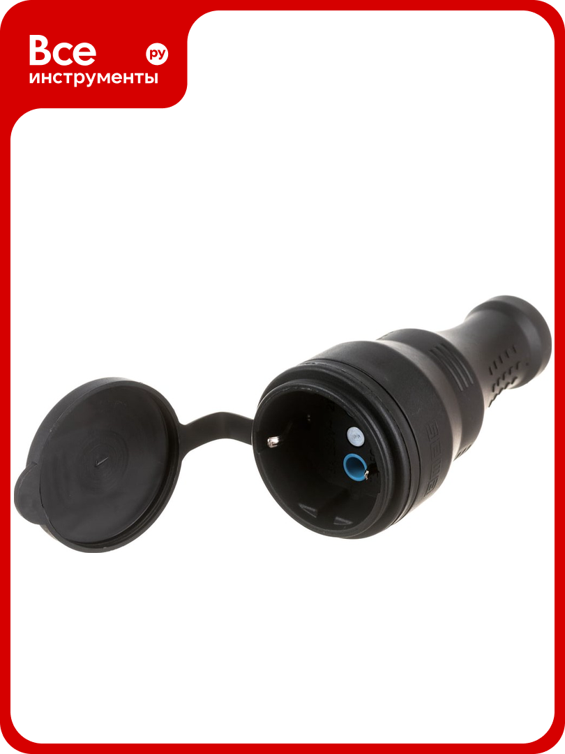 Розетка Emas в резиновом корпусе для удлинителя EKS116P, розетка с заземлением, резиновый корпус, защита от влаги