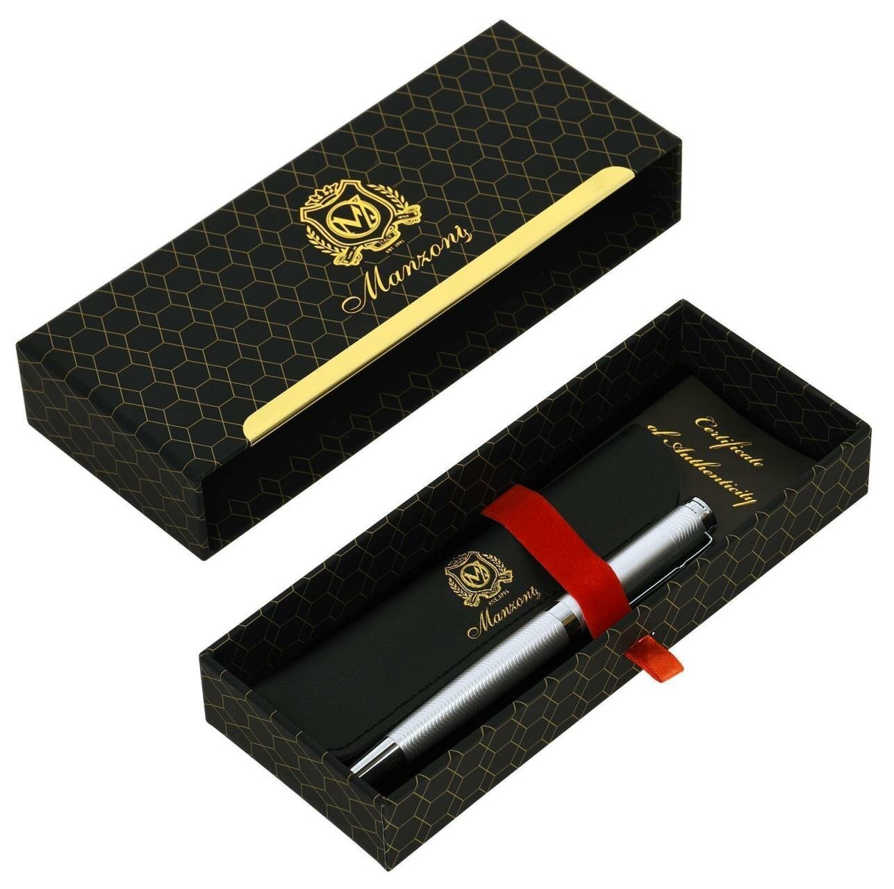 Ручка 1 шт Manzoni "Piza", роллер, синий, 1мм, серебристый корпус, металлический