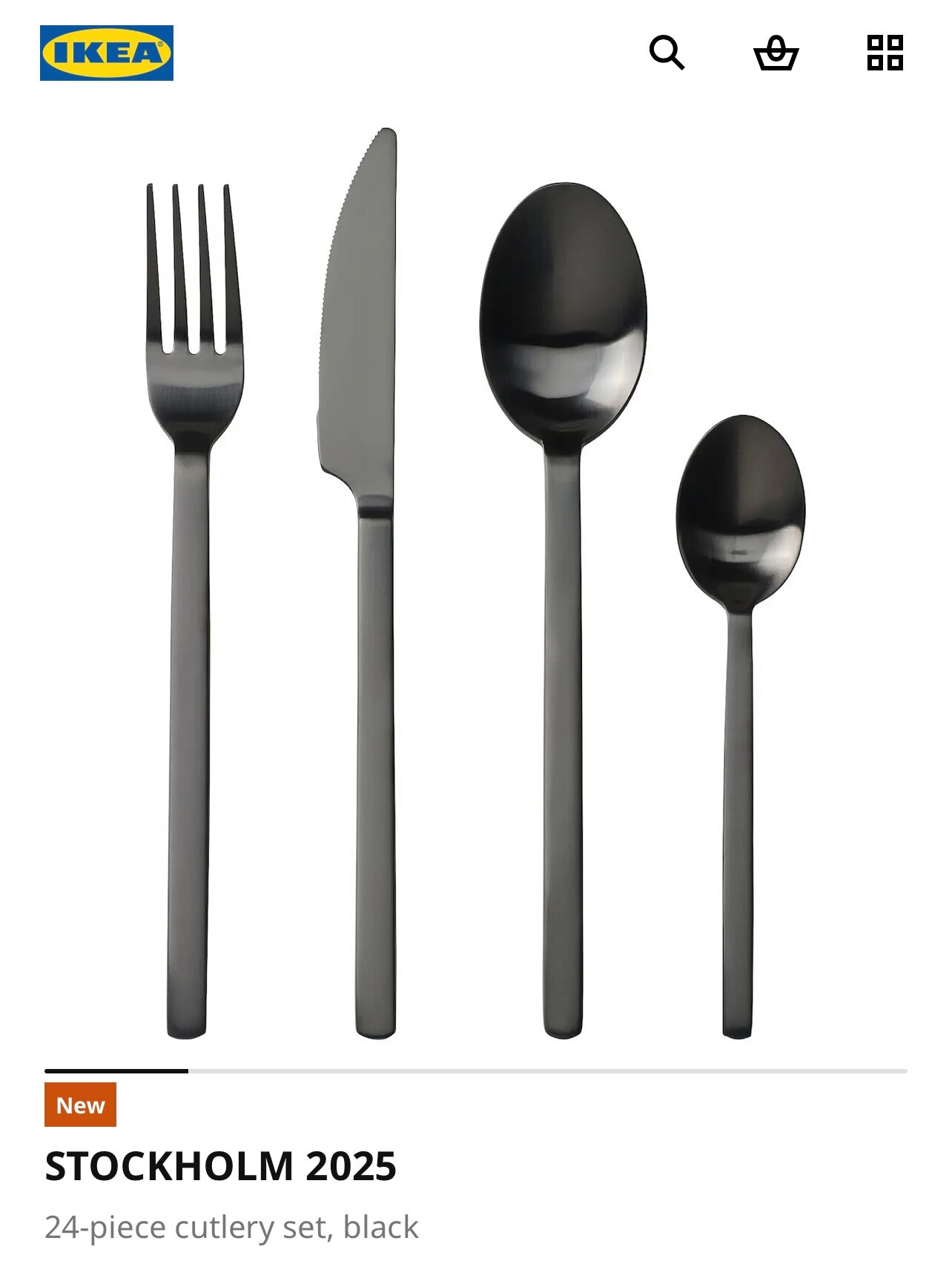 Набор столовых приборов STOCKHOLM 2025 IKEA, 24 предмета, черный