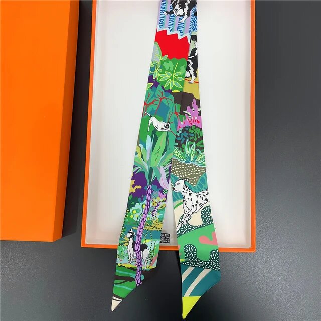 Брендовый дизайнерский Новый Шелковый шарф на цепочке, роскошный шарф, женская модная повязка на голову, фуляр, Узкая сумка, шарфы, шейный платок для женщин, 2025