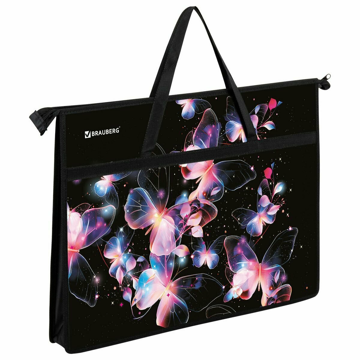 Папка для рисунков и чертежей с ручками А3 Brauberg "Butterflies", пластик, молния сверху (273412)