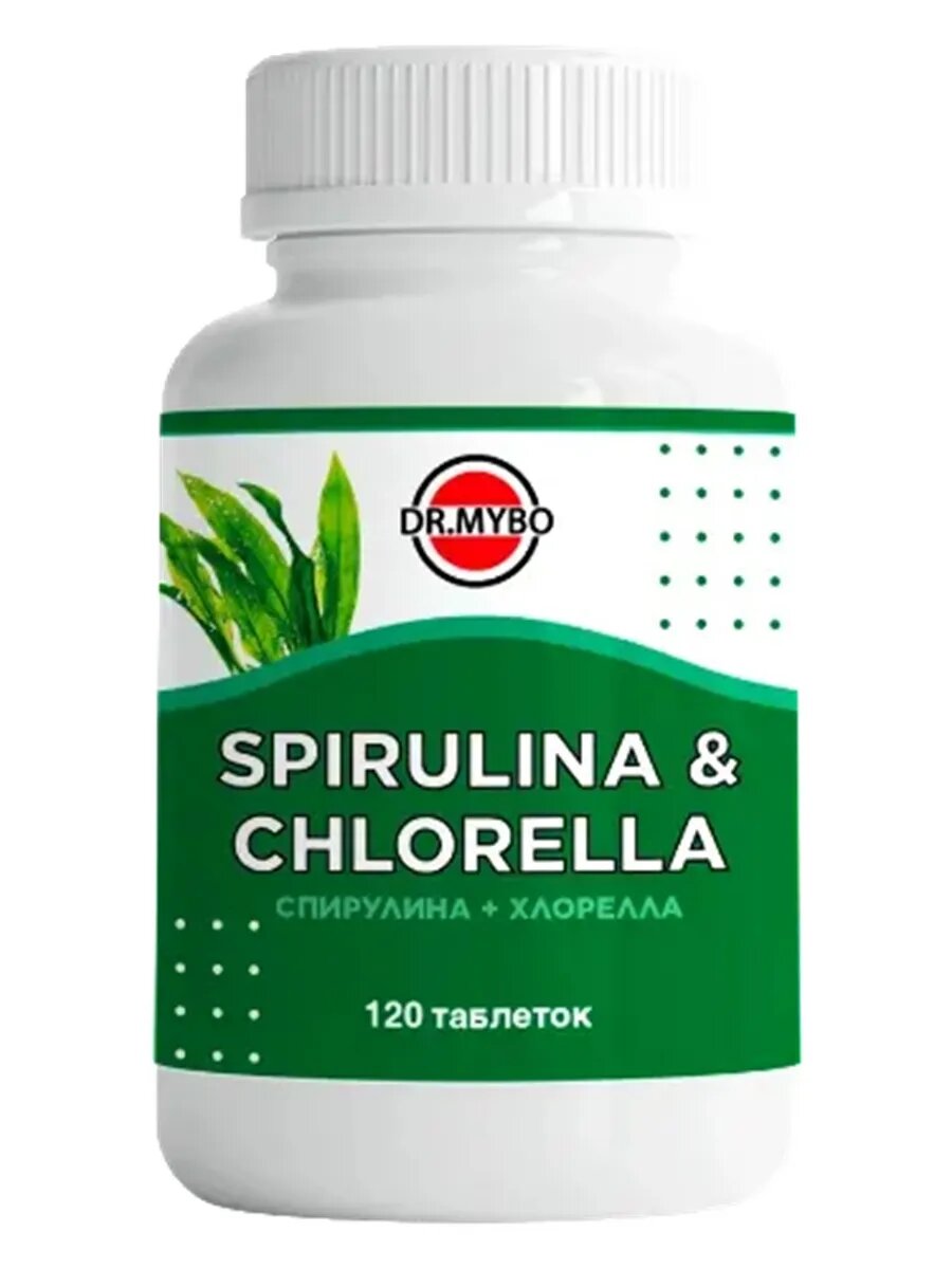 БАД DR MYBO «Спирулина и Хлорелла», 120 капсул, общеукрепляющий