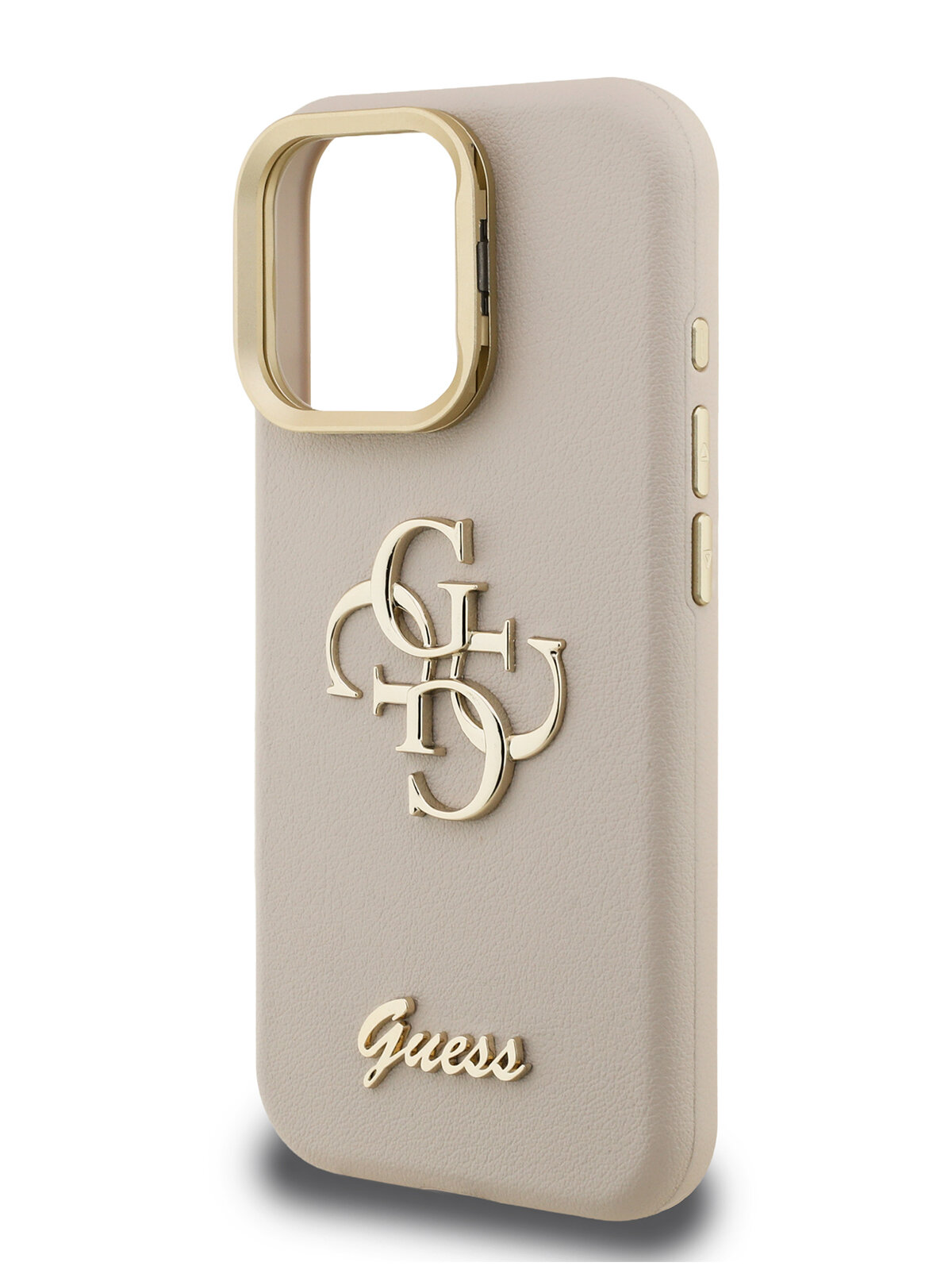 Чехол Guess для iPhone 15 Pro Max из зернистой экокожи, с функцией подставки, бежевый