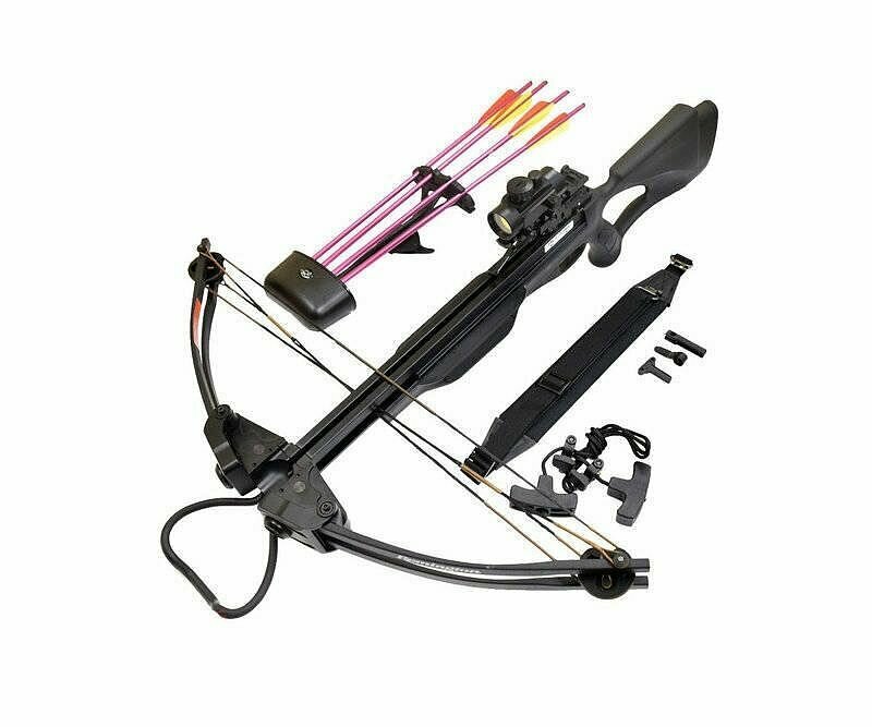 Приклад для арбалета Man Kung 300, блочный, black, натяжитель, крепеж, стрелы 4 шт, рем.