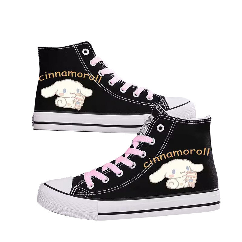 Симпатичные парусиновые кроссовки, высокие, черные, в студенческом стиле, универсальные, в японском осенне-зимнем стиле, с ручной росписью.