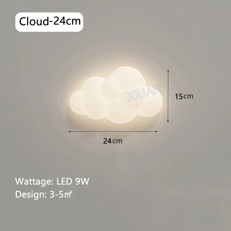 Настенные светильники с белыми облаками для детской комнаты, детской комнаты, спальни в форме звезды, прикроватные Настенные светильники для мальчиков, девочек, детей, освещение для малышей 220 В, Connect Power Cable, Remote Control, Cloud 24cm