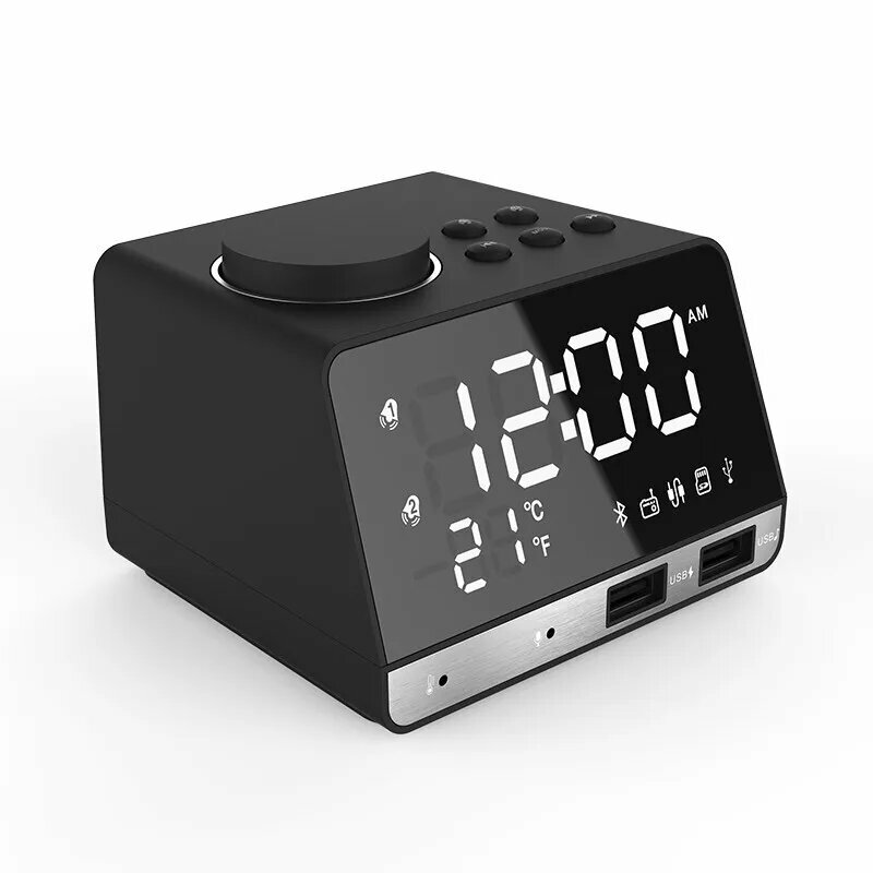 Радио будильник динамик K11 Bluetooth 4,2 с 2 USB портами светодиодный цифровой будильник украшение для дома Повтор Настольные часы, Черный