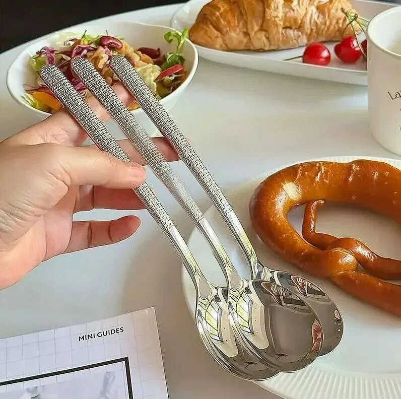 Ложка для салата "Без бренда", 3 предмета, серебристая, 19.8 см