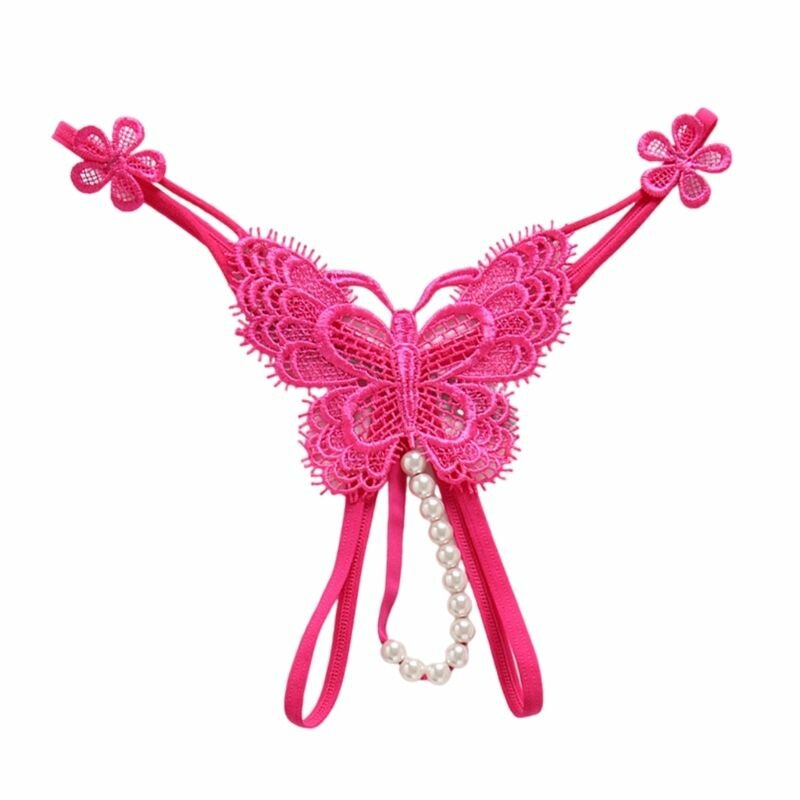 Женские стринги с кружевом и жемчугом