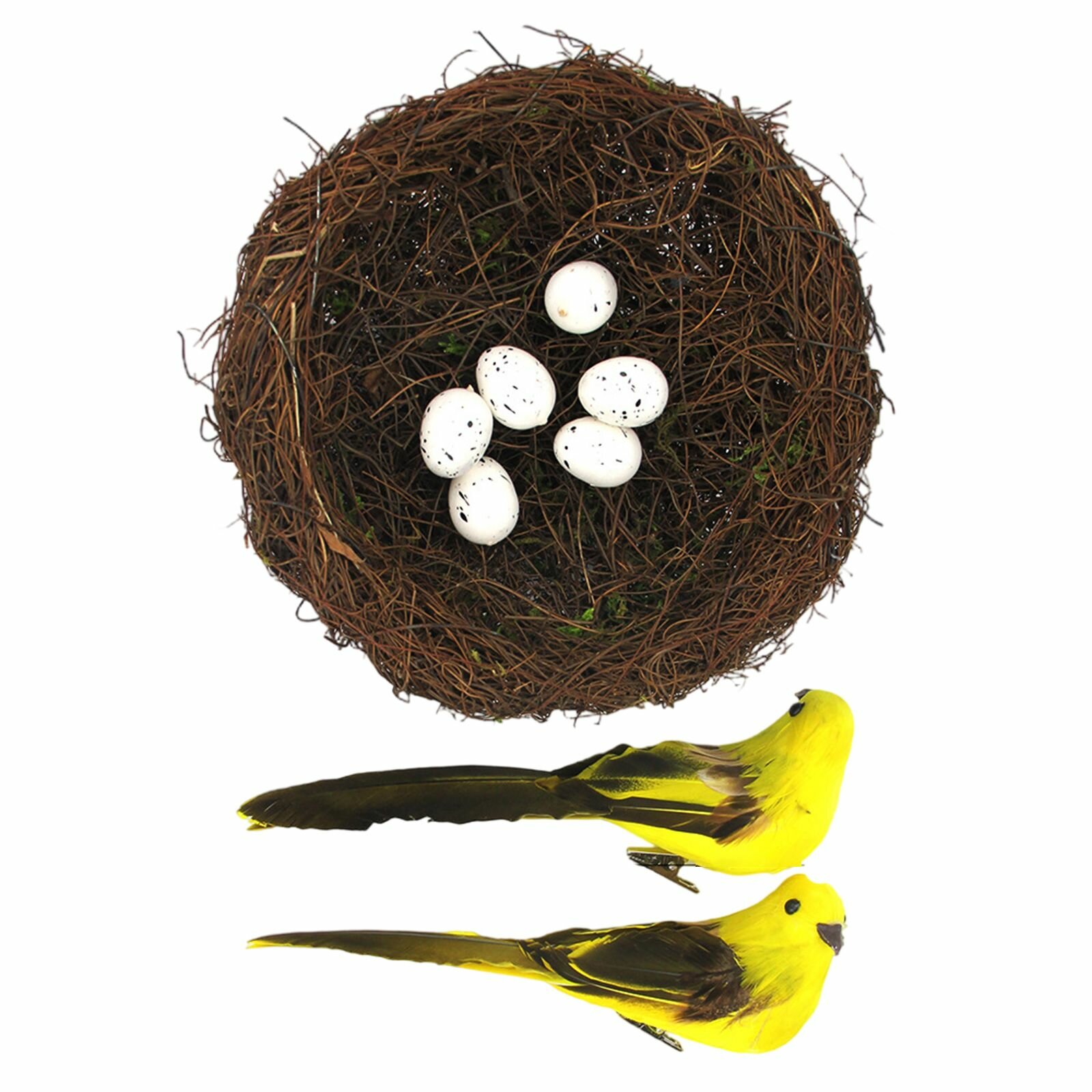 Декоративное гнездо с яйцами и птицами для пасхального декора фотосъемки