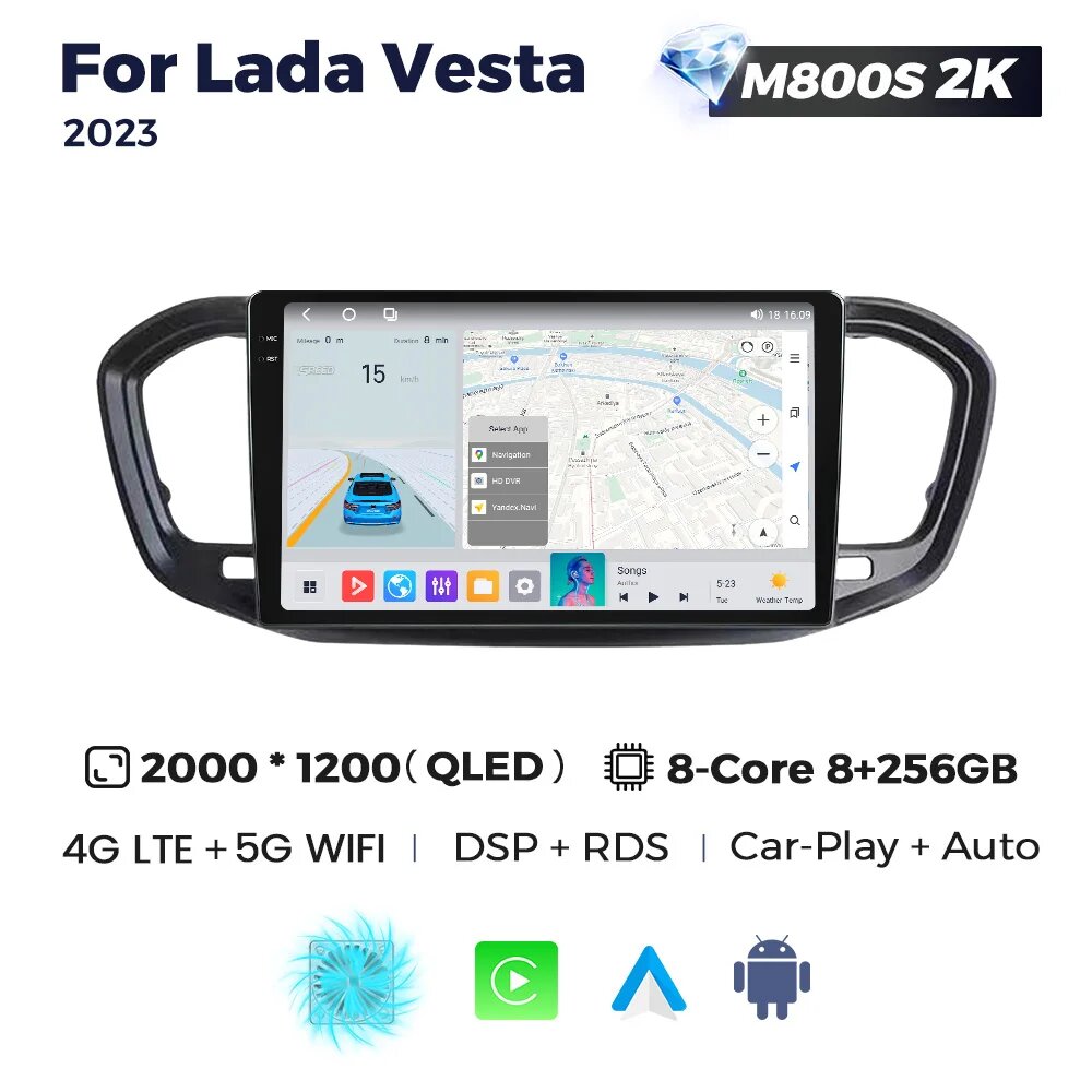 Автомагнитола MEKEDE 2Din для LADA Vesta NG 2023, мультимедийный проигрыватель на Android, 4G, LTE, GPS, Авторадио без DVD мультимедийный плеер, 2din, головное устройство, GPS-навигация магнитола для авто LD12M800S-2K