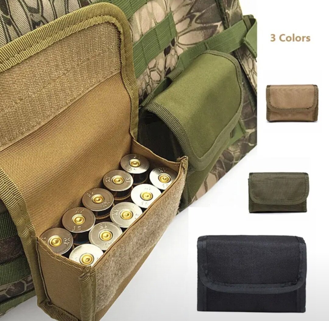 Сумка патронташ на пояс или разгрузку с системой молле 12 калибр, 16 калибр, на 10 патронов, для охоты цвет хаки