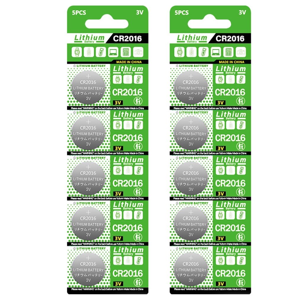 10шт Батарейки CR2016 Button Cell Batteries 3V DL2016 LM2016 Coin Cell Battery для Часов, Пультов дистанционного управления, Калькуляторов и многого другого
