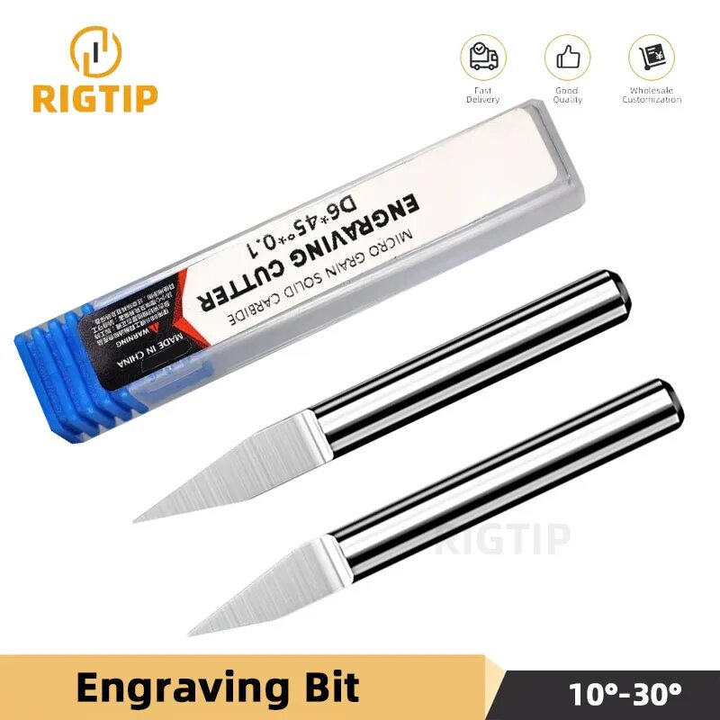 RIGTIP карбид вольфрама гравировальные биты с плоским дном фрезерный станок с ЧПУ 3D фреза для печатной платы дерево акриловый пластик 3175 4 6 20 мм