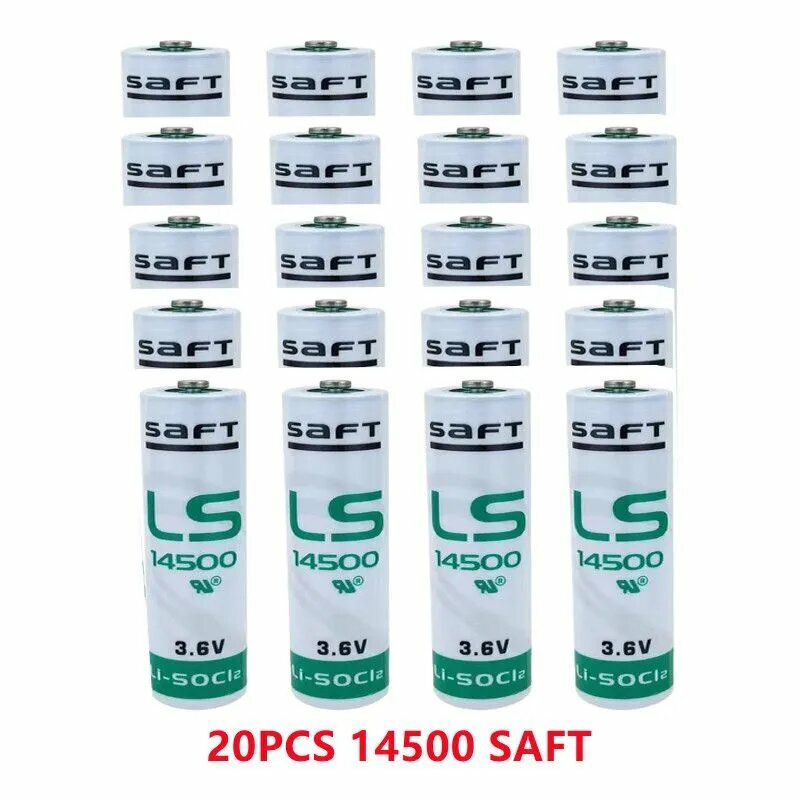 20шт, SAFT Батарейка 14500, Литиевый тип, 3,6 В, 2600 мАч, срок годности 10 лет