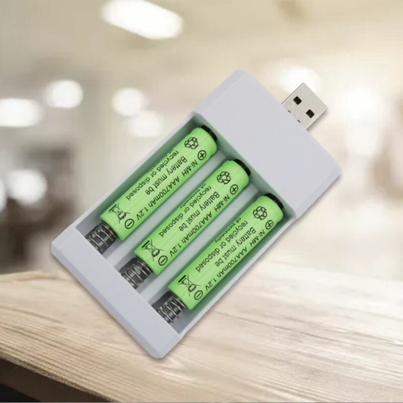 Компактное зарядное устройство с USB-разъемом, 3 гнезда, 5 В/2 А, для никель-кадмиевых аккумуляторов типа AA/AAA 1,2 В, портативное