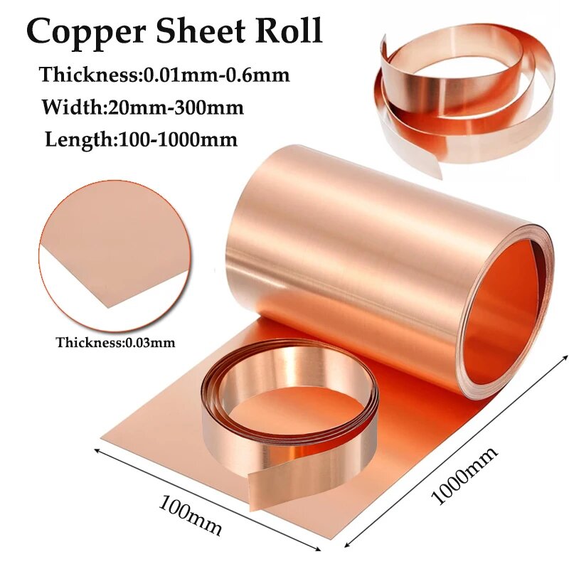 Лист меди 99.9%, 0.01-0.6 мм 50x1000mm, Thickness 0.5mm