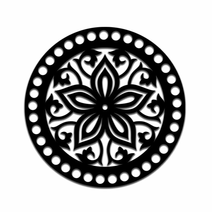 Донышко для вязания круг 15 см узор "Цветок". Черный Акрил. (Мегасупер)