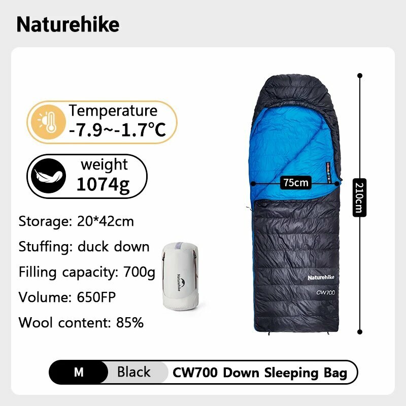 Naturehike CW700 спальный мешок, черный, M