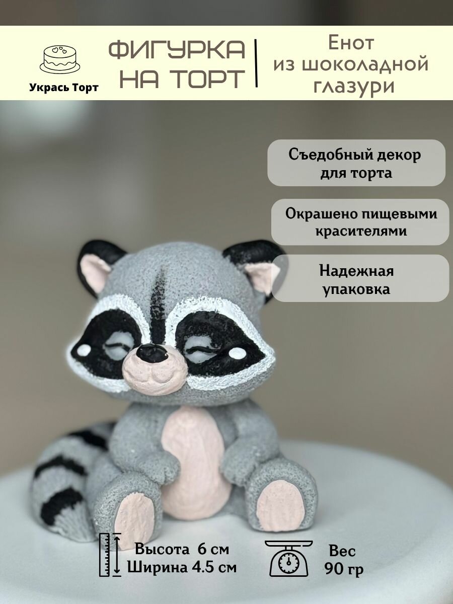 Фигурка из шоколадной глазури. Енот. Украшение, декор для торта.