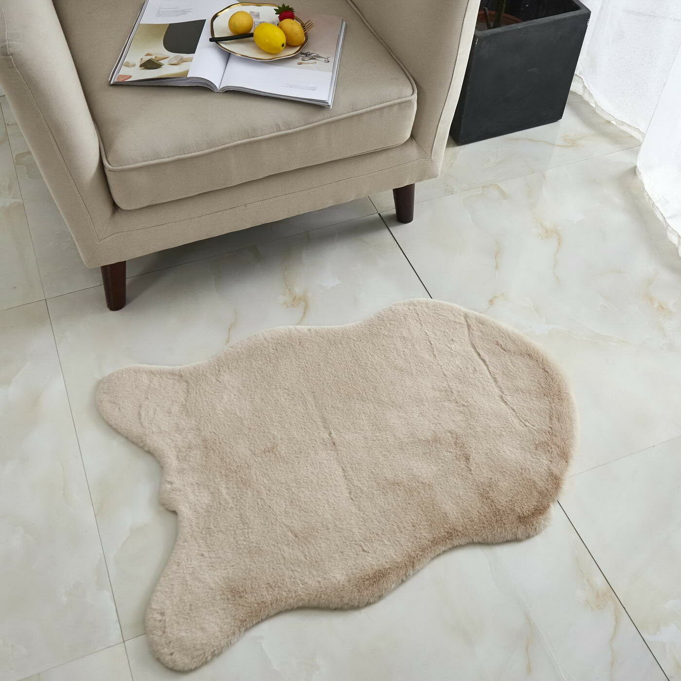 Коврик Sofi De Marko, плюшевый, декоративный, 100% полиэстер, бежевый, 60x90см