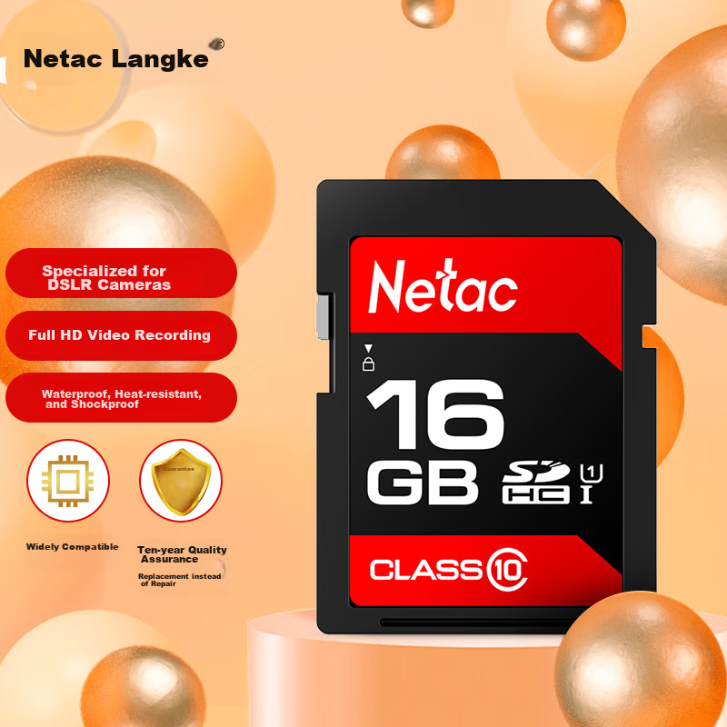 Netac 16GB SD Memory Card U1 C10, Read Speed up to 80MB/s, High-Speed Continuous Shooting, Full HD Video Recording, Memory Card for DSLR Digital Cameras And Camcorders