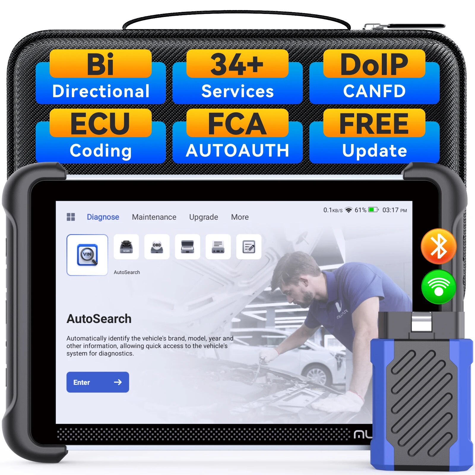 Глобальная версия MUCAR 892BT Автомобильный диагностический инструмент OBD2 DOIP CANFD Двунаправленное кодирование ЭБУ 34 сброса сканера Пожизненное бесплатное обновление MUCAR 892BT