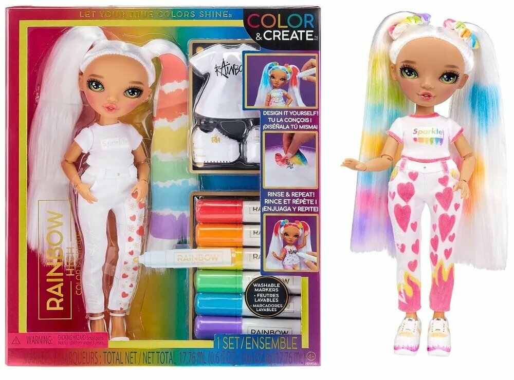 Rainbow High color&create Разноцветные куклы из радужной школы 28CM)