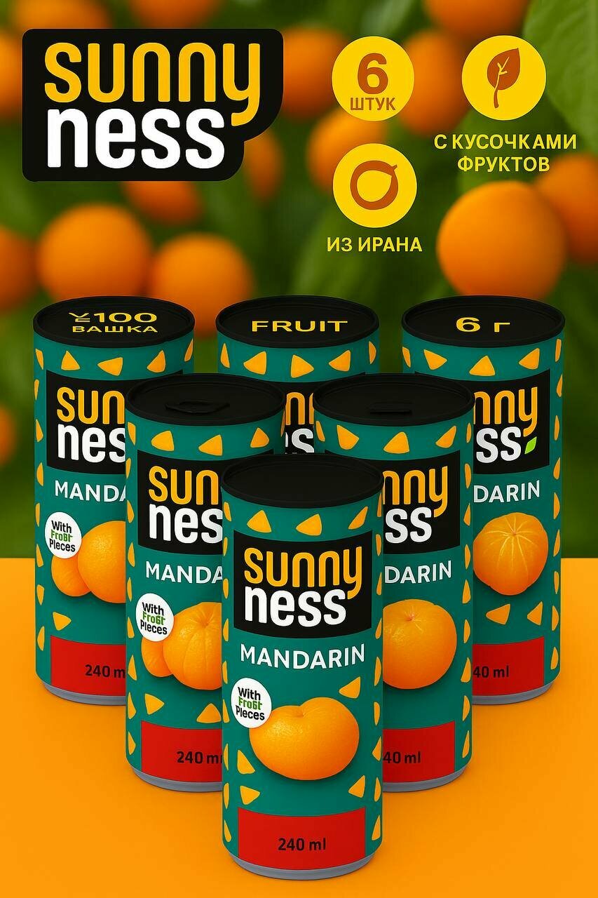 Сокосодержащий напиток Sunny Ness Мандарин с кусочками фруктов, 240 мл, 6 шт, Иран